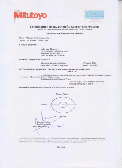 CERTIFICADO DE CALIBRACION MICROMETRO INTERIORES Onycor